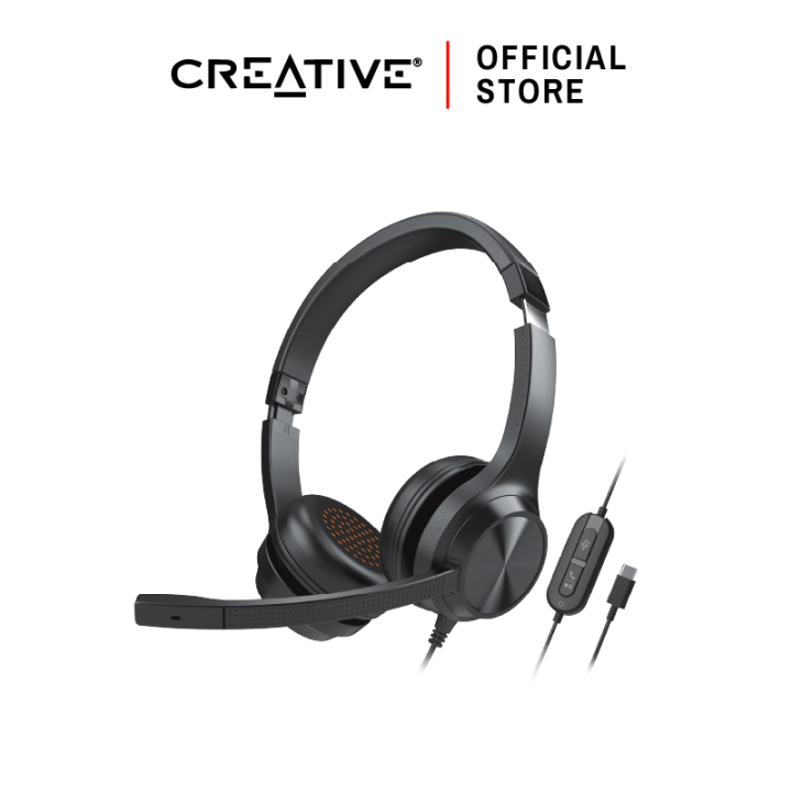 Creative Chat USB หูฟังเฮดเซ็ตพร้อมก้านไมค์ที่ปรับขึ้น/ลงสำหรับการปิด/เปิดไมโครโฟน และมาพร้อมกับ ...