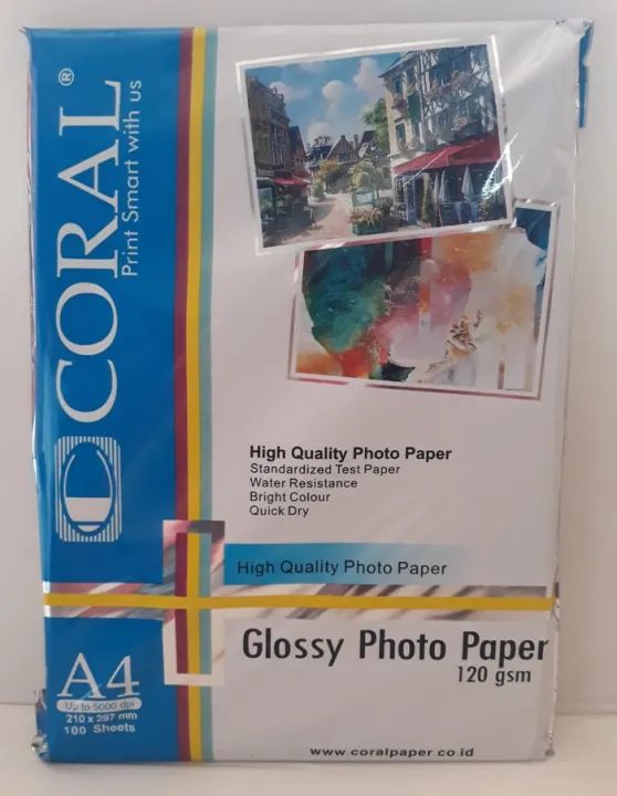 Kertas photo Glossy /Coral Glossy Photo Paper A4 120 gsm ISI 100 Sheets ...