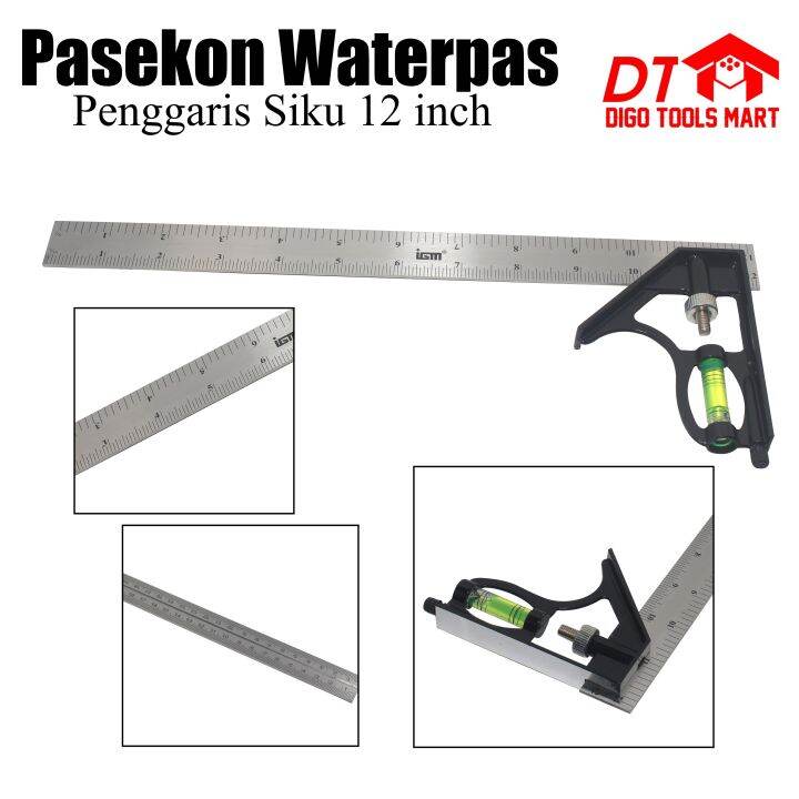 Waterpas Pasekon Tebal Penggaris Mistar Siku Kombinasi Alat Ukur | Lazada Indonesia