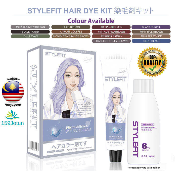 Stylefit Hair Dye Colour Cream Fashion Color 100ml + Peroxide 100ml Dye ...