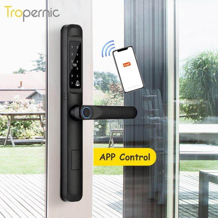 IP65 Tuya App Waterproof Smart Door Lock Aluminum Sliding Biometric ...