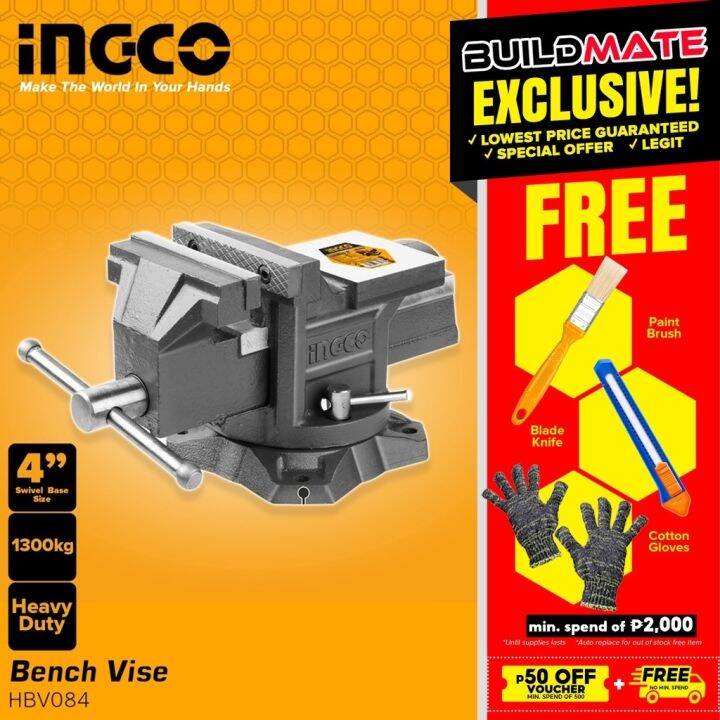 BUILDMATE Ingco Bench Vise with Anvil 4 Swivel Base Table Clamp Tool ...