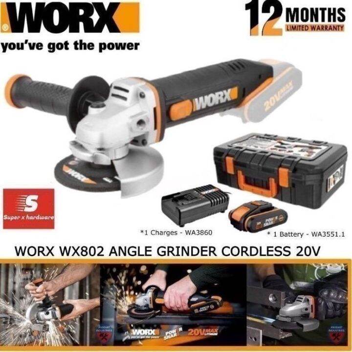 🔥WORX WX802 Cordless Angle Grinder 20v Battery Grinder | Lazada
