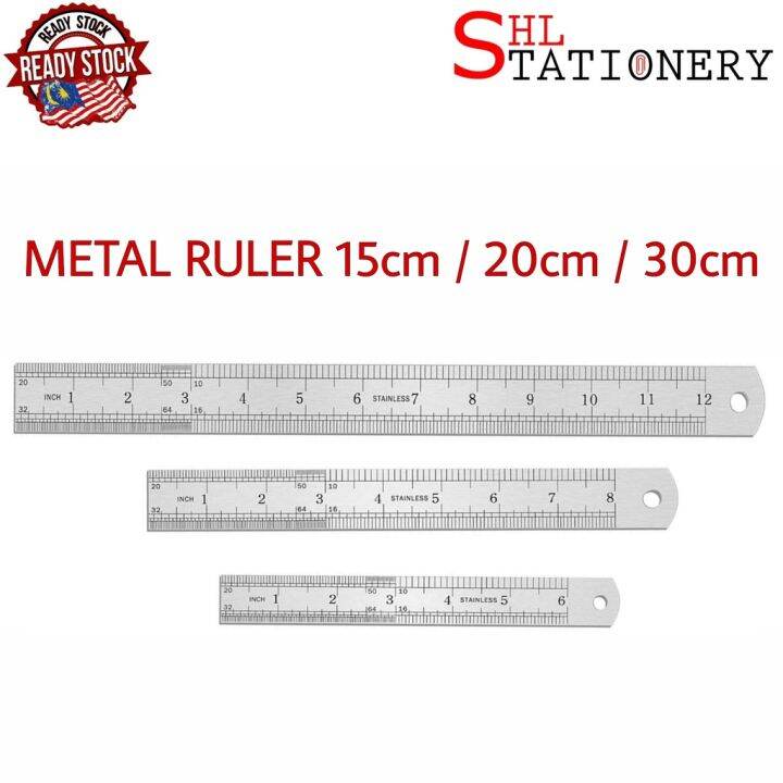 Stainless Steel Metal Ruler 15cm (6") / 20cm (8") / 30cm (12") Pembaris ...