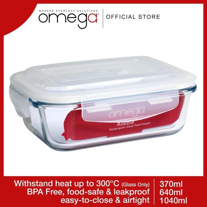 Omega Houseware Robbia Rectangular Glass Food Keeper Storage airtight ...