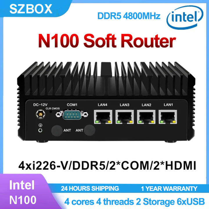 SZBOX 12th Gen Intel N100 Mini PC Firewall Mini PC 2.5G Soft Router 4x i226-V LAN DDR5 2*COM 6 ...