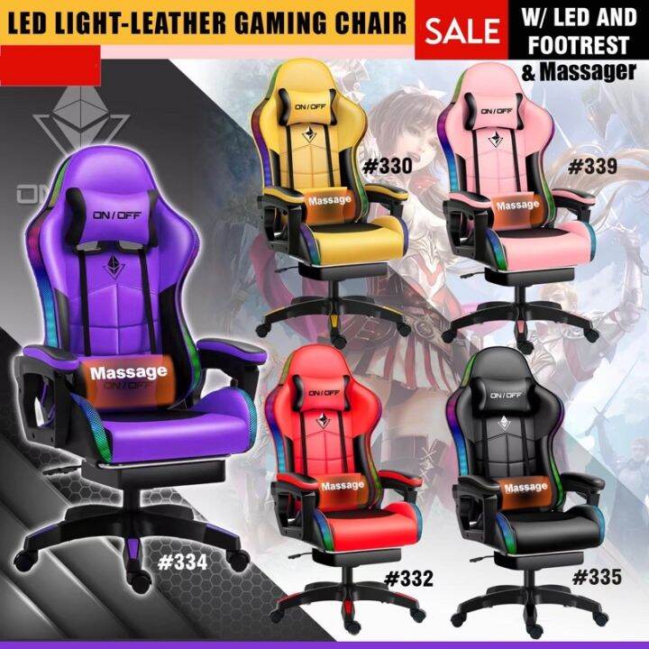 LIKEREGAL, ON OFF w Led Lights Footrest, Leather Gaming Chair Office ...