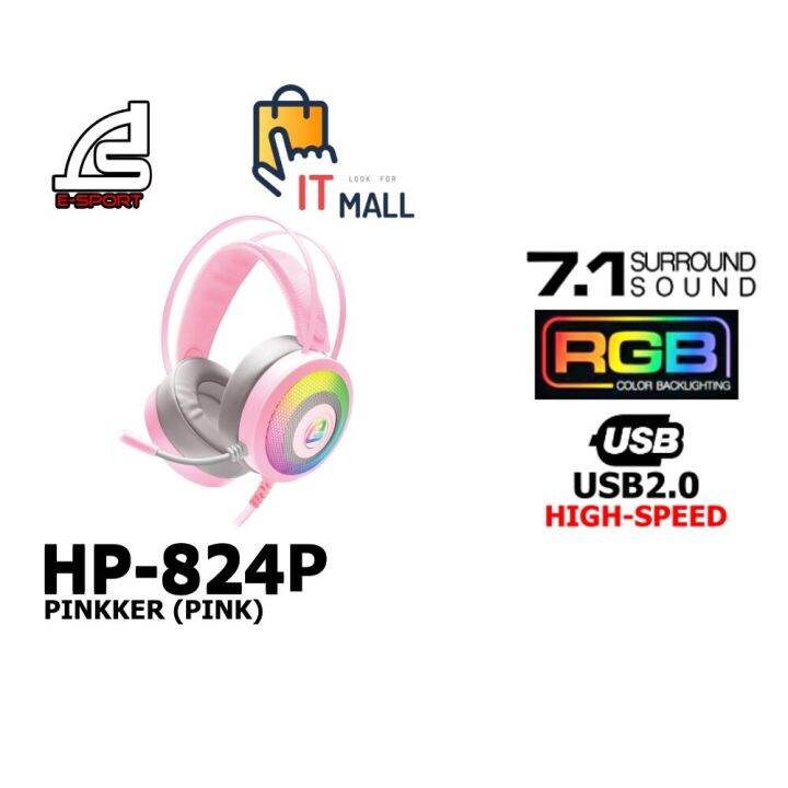 SIGNO E-SPORT HEADSET (หูฟัง) HP-824P PINKKER (PINK) รับประกัน 2ปี | Lazada.co.th