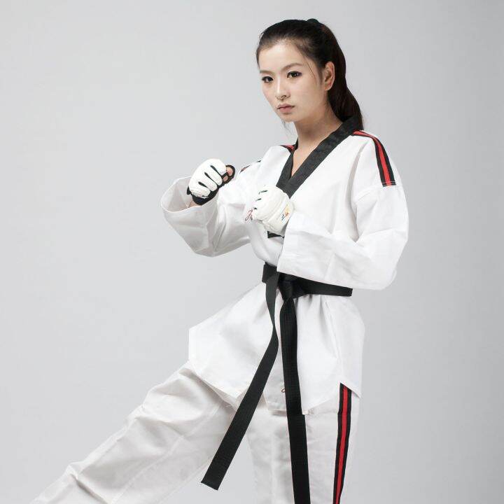 Taekwondo Basic Uniform Poom Neck Dobok Martial Arts Jujitsu Gym School Academy Poomse Training ...