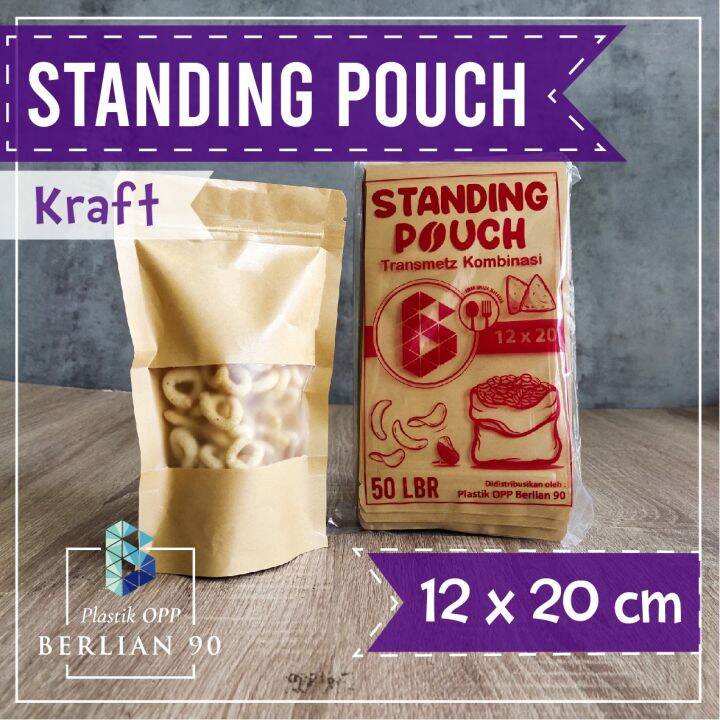 (50 pcs) Kemasan Snack Standing Pouch Kraft 12x20 cm 250 gr . Kemasan ...