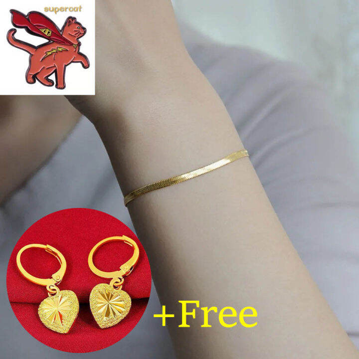 Pure 24k Saudi Gold Bracelets Pawnable Titanium Steel Flat Snake Bone ...