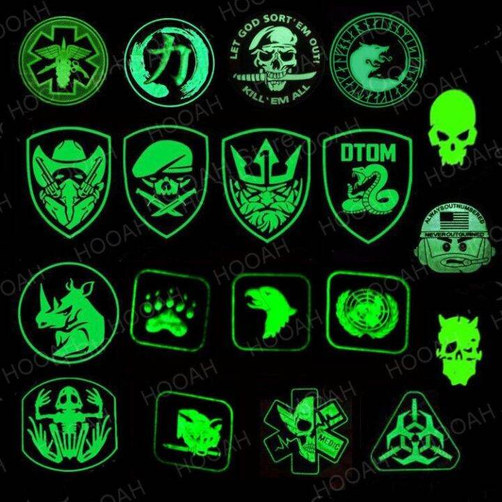 Boutique DIY clothing accessories☞ Luminous PVC Patch Glow In Dark Rubber Patches Military Hook ...