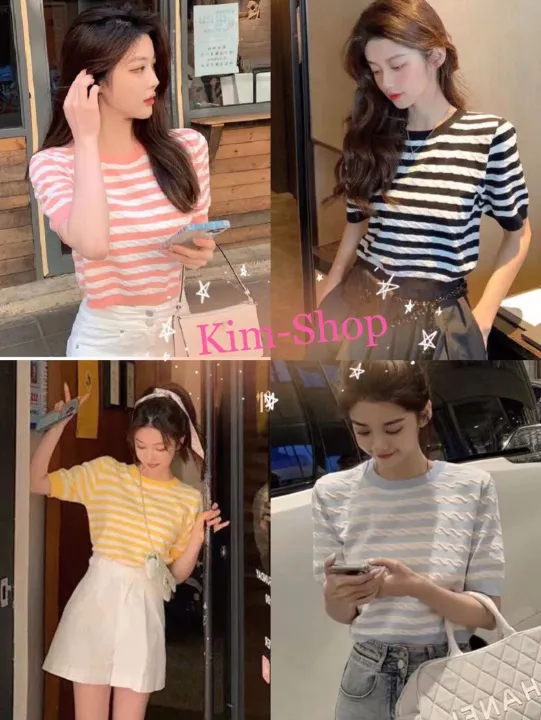 🌵Kim-shop*💕พร้อมส่ง*เสื้อยืดไหมพรม เสื้อครอปแขนสั้น ถักลายตามแบบ งานสวย ...