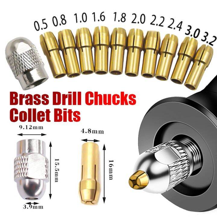 SA 11PCS/Set Mini Fine Drill Chucks Adapter 0.5mm-3.2mm for Dremel Mini ...