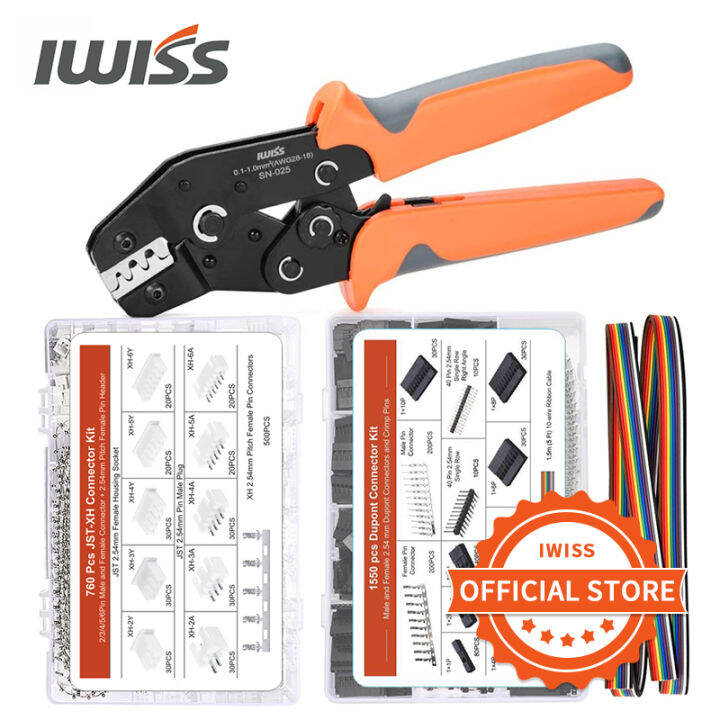 IWISS SN-025 Crimping ชุดเครื่องมือ Crimper Plier ชุด1550PCS 2.54มม. Dupont Terminals และ760Pcs ...