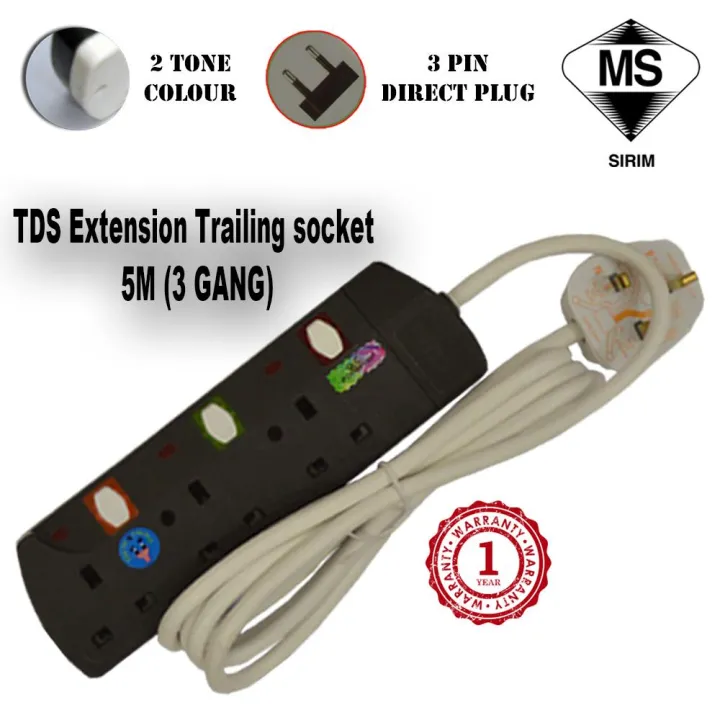 TDS Extension Trailing socket/Adapter/Plug 5 meter (3 Gang) | Lazada