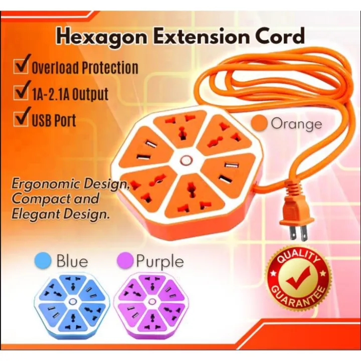 USB Hexagon Socket Extension Cord With USB Port Fruit Power Extension ...