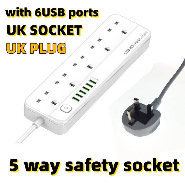 LDNIO 4 way Singapore plug in row British standard socket hole multi ...