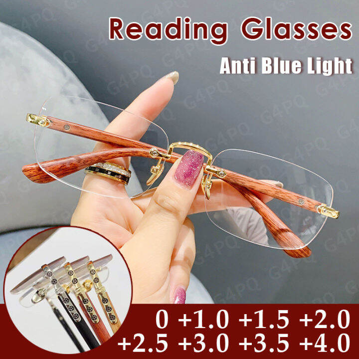 Anti Blue Light Rimless Finished Reading Glasses For Women Men Retro