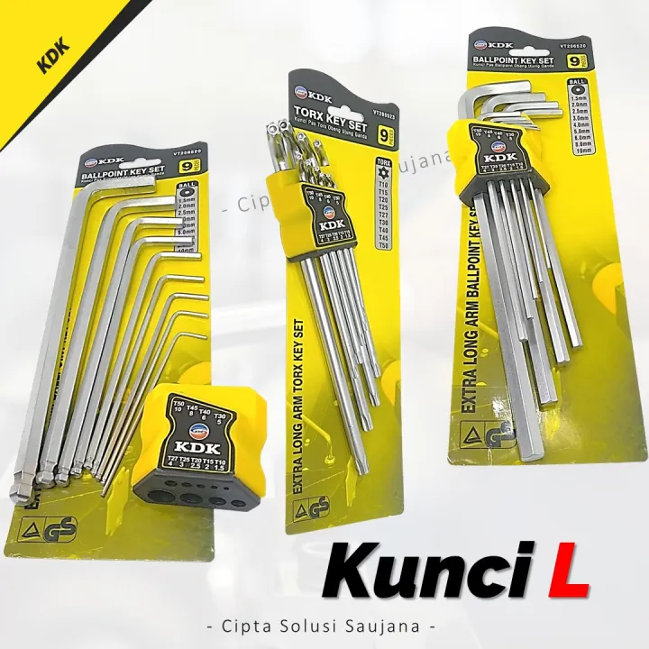 KDK KUNCI L BINTANG LUBANG / HEXAGON / HEXAGON BALLPOINT TORX HEX KEY SET PANJANG 9 PCS | Lazada ...