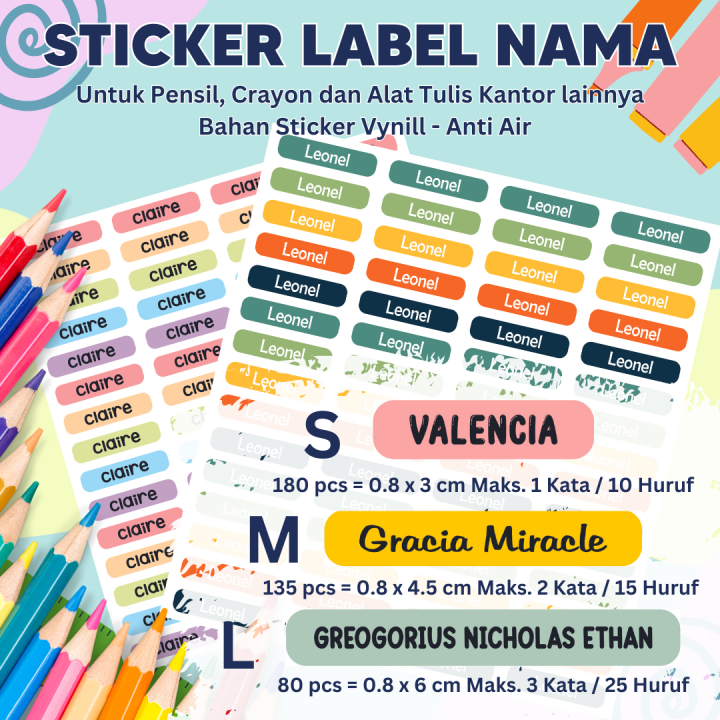 Sticker Label Nama Pensil Peralatan Sekolah-Anti Air - LABEL NAMA ...