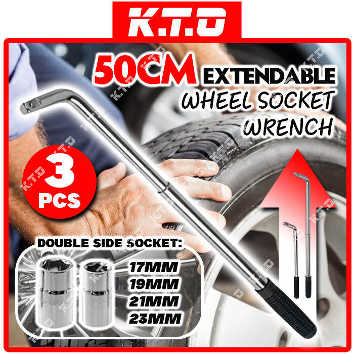 HEAVY DUTY L SHAPE 50CM TYRE WRENCH EXTENDABLE TELESCOPIC LUG SPANNER 4 ...
