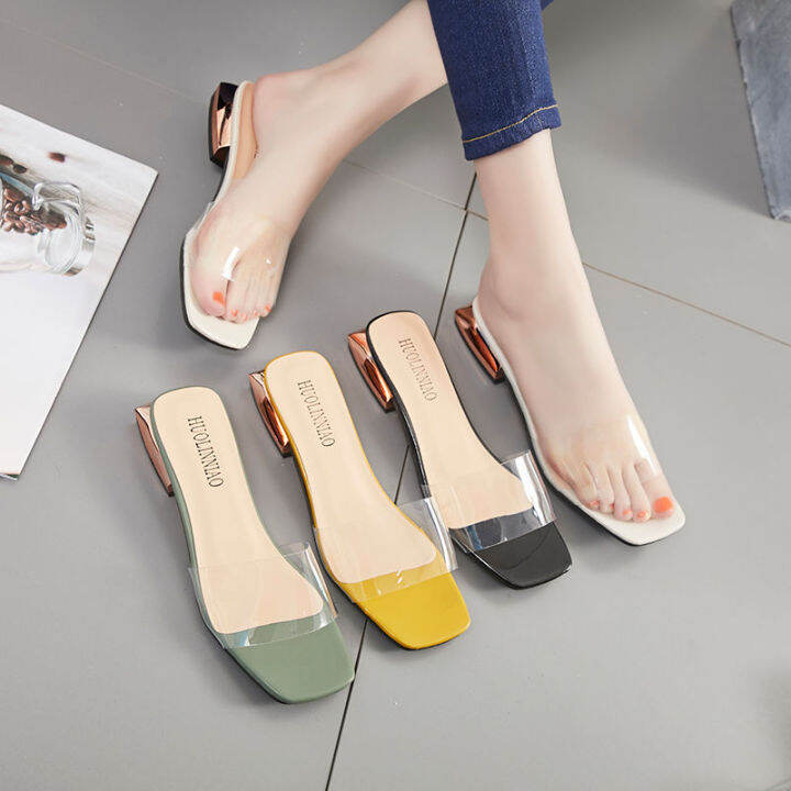 New Arrival Transparent Slippers FOR Women Chunky Heel Slip-On Pumps ...