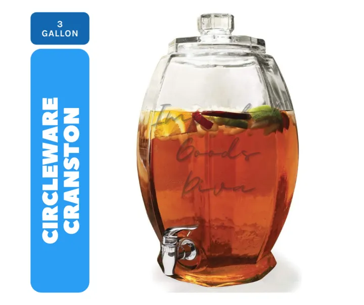 Circleware Cranston Beverage Dispenser with Glass Lid, Clear, 3 Gallon ...