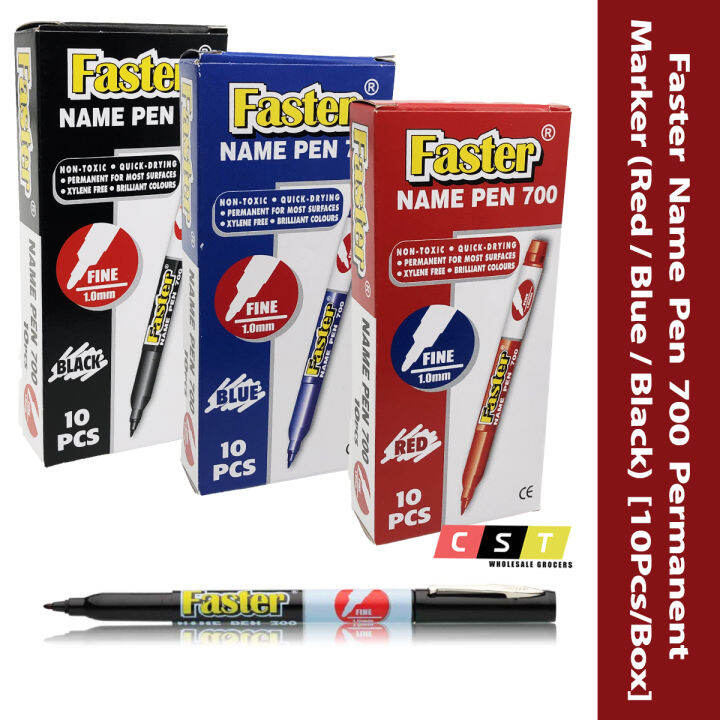 Faster Name Pen 700 Permanent Marker (Red/Blue/Black) [10Pcs/Box] | Lazada