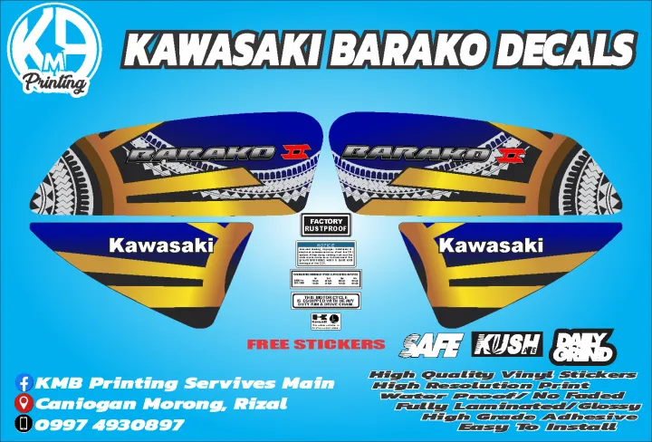Kawasaki Barako Sticker Decals Blue and Gold | Lazada PH
