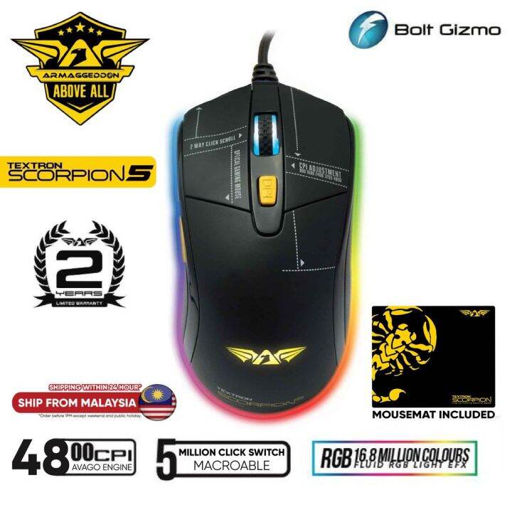 Armaggeddon Scorpion 5 Gaming Mouse RGB Led Light Mouse Wired Mouse ...