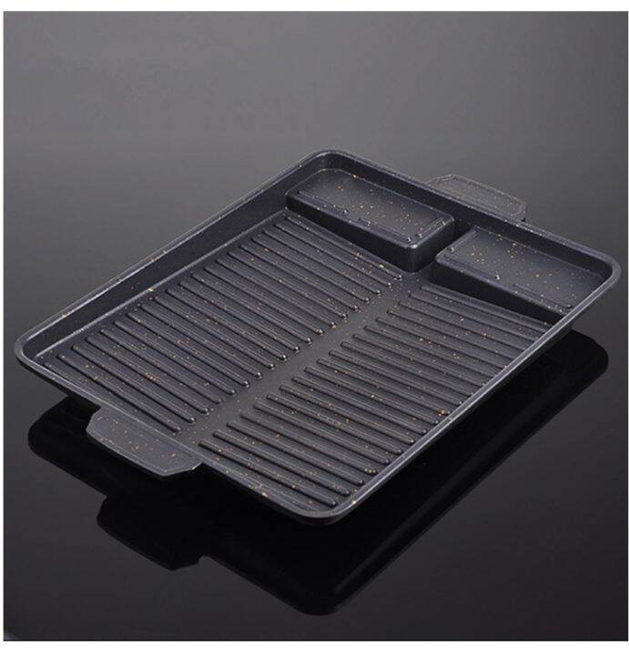 SM New! Korean Grill Pan Non-stick Rectangle Barbecue Pan Easy Grip ...
