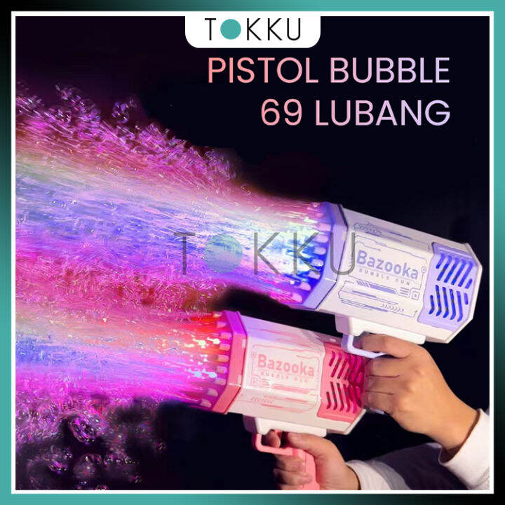 TOKKU Mainan Pistol Gelembung Bubble Gun Ukuran JUMBO 69 Lubang LED ...