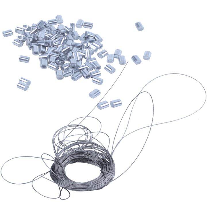 100 Pcs 1mm Steel Wire Rope Aluminum Ferrules Sleeves Silver Tone & 1x ...