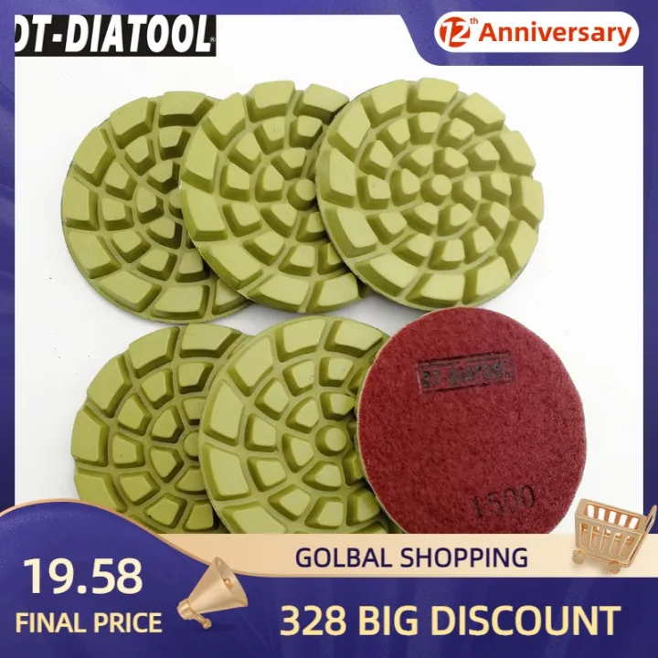 DT-DIATOOL 6ชิ้น Dia 100มิลลิเมตร4 "#1500หนาแผ่นขัดคอนกรีตเรซิ่นบอนด์ ...
