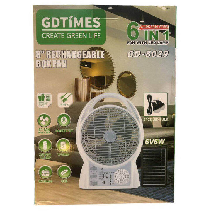 8 INCH RECHARGEABLE FAN WITH LED NIGHT LAMPS *BLUETOOTH FUNCTION* *TF ...