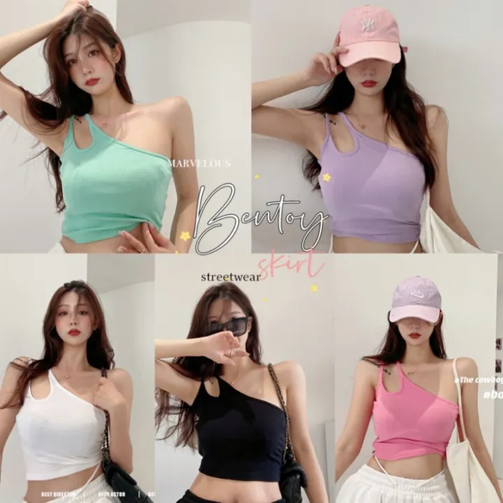 Bentoy*พร้อมส่ง*เสื้อครอปสายเดี่ยวแบบข้างเดี่ยวเก๋มากเกาหลีมากNO.7806 /9153 | Lazada.co.th