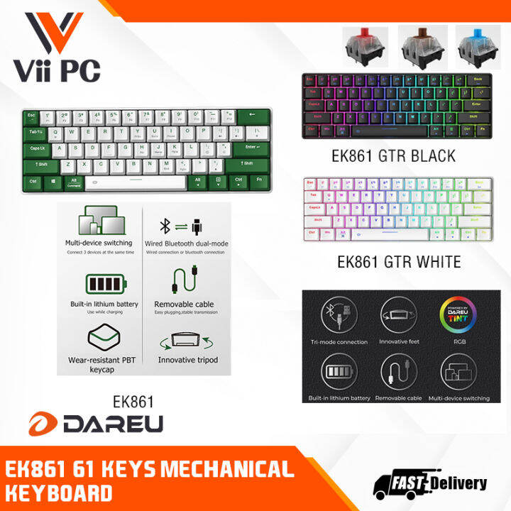 Dareu EK861/EK861 GTR Tri-Model 61-Key 60% Mechanical Keyboard PBT ...