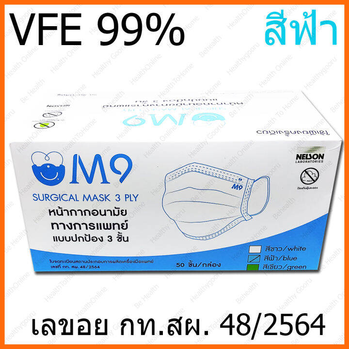 ฟ้า M9 Surgical Mask VFE 99% Blue Color สีฟ้า หน้ากากอนามัย กระดาษปิด ...