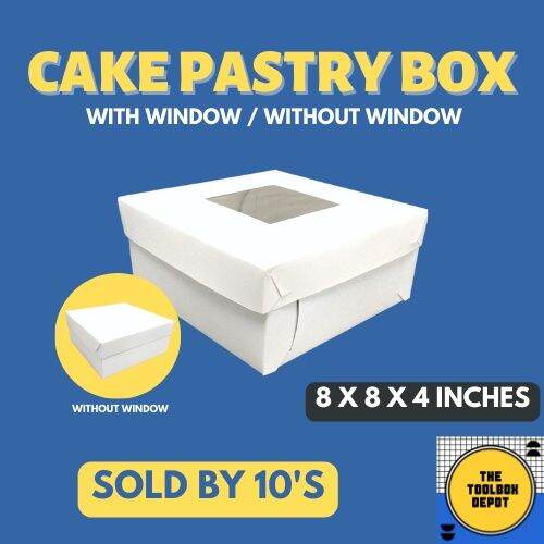 Cake Box Plain White 8X8X4 With Window or No Window Pastry Cake Box 10 ...