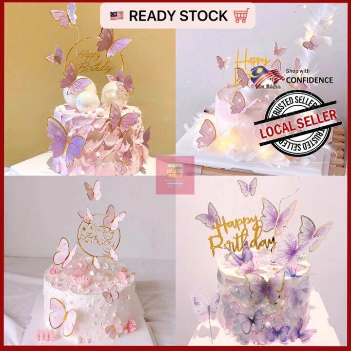 Purple Pink Ins Butterfly Cake Topper Cake Decoration Design Hiasan Kek ...