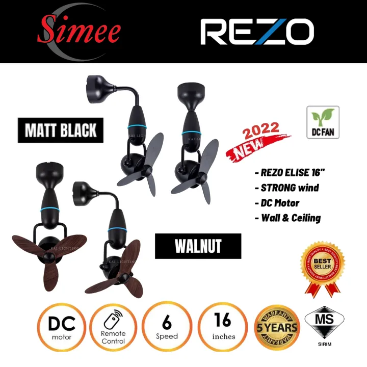 Rezo Wall / Ceiling Fan 16" DC Motor 3 ABS Blade Remote Control 5-Speed ...