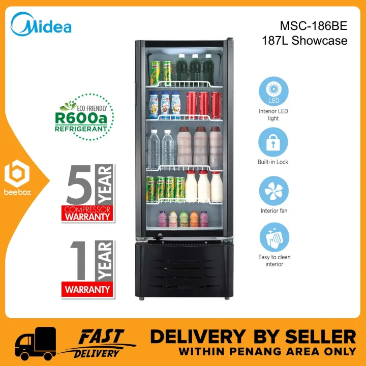 Midea MSC-186BE Chiller Showcase with Build-in lock, Interior Fan and LED Light 186L - MSC186BE ...
