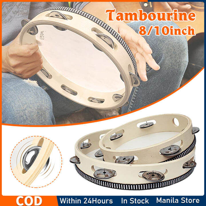 Wooden Tambourine 8/10 inch Single Row Jingle Tambourine Handbell Clap ...