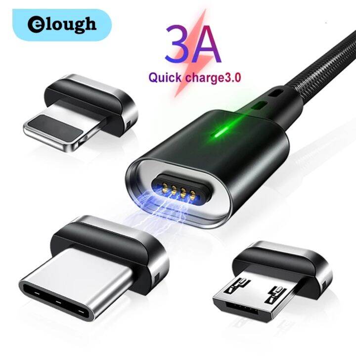 Elough 3 in 1 Quick Magnetic Charger Cable QC 3.0 4.0 Micro USB Cable ...