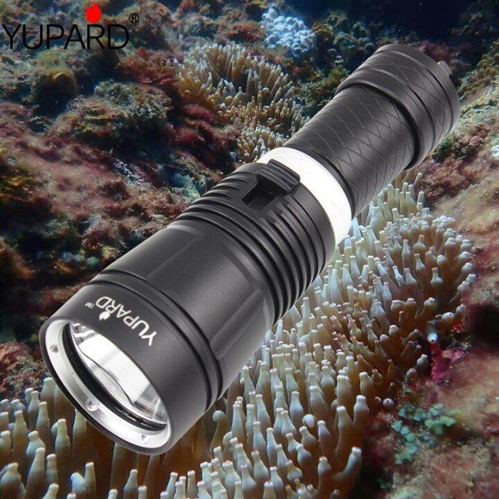 YUPARD ไฟฉายดำน้ำ XM-L2 LED,IPX8ดำน้ำกันน้ำได้สามารถชาร์จไฟได้โคมไฟสี ...