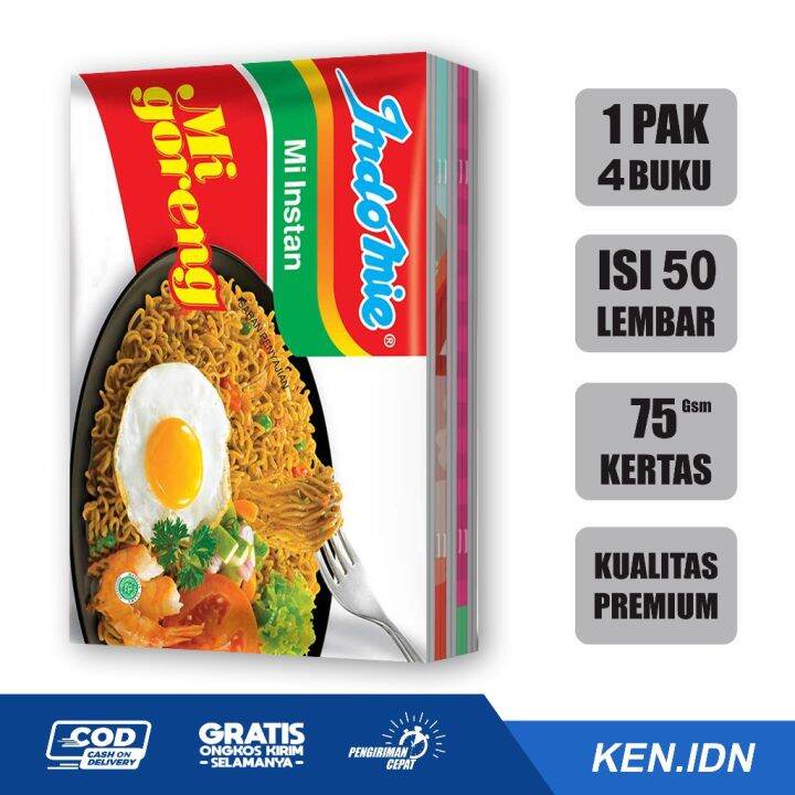 Buku Tulis Sekolah Custom INDOMIE Bergaris 50 Lembar Isi 4 Buku/ Buku ...