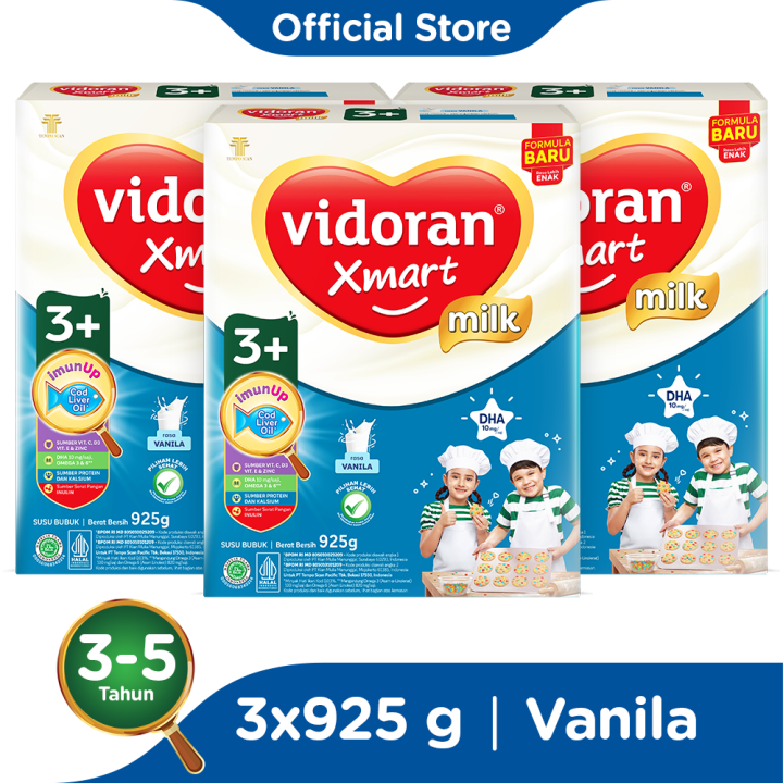 vidoran Xmart 3+ Vanilla 925gr Susu Formula Pertumbuhan Anak 3-5 Tahun - 3 box (Exp : 08.2024 ...