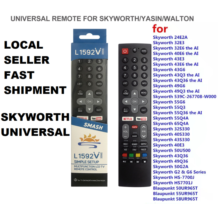 cod RM-L1592 Skyworth COOCA Android Smart TV Remote With Netflix YouTube Google Play Button ...
