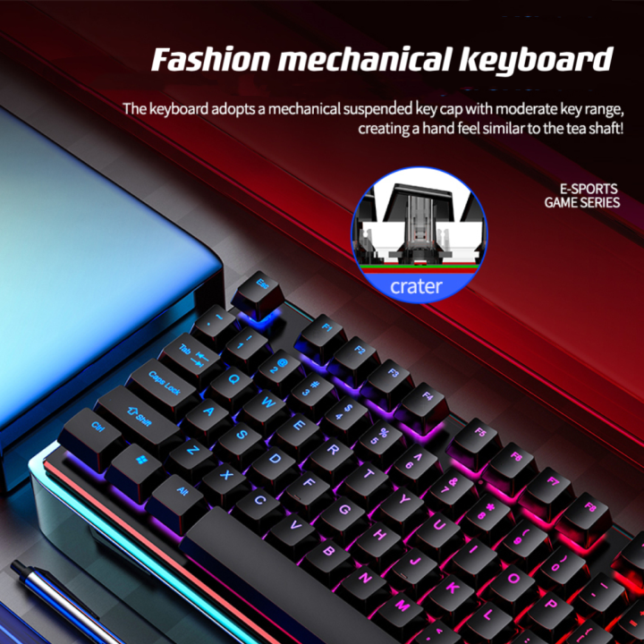 Essage Gaming Keyboard Colorful LED Backlight USB Ergonomic Floating ...